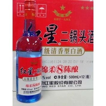 紅星 8年陳醸 二鍋頭酒（アルコードシュ）瓶 500mlX12本（1ケース売り）、53度！綿柔8年陳醸、日本初上陸、新商品♪ :300-2-8-12:紹興酒・中華食材の東方新世代 - 通販 ...