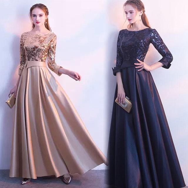ロング丈 イブニングドレス 20代 30代 40代 ロングドレス パーティー 二次会 スパンコール Aライン 大人 パーティードレス 二次会 ...