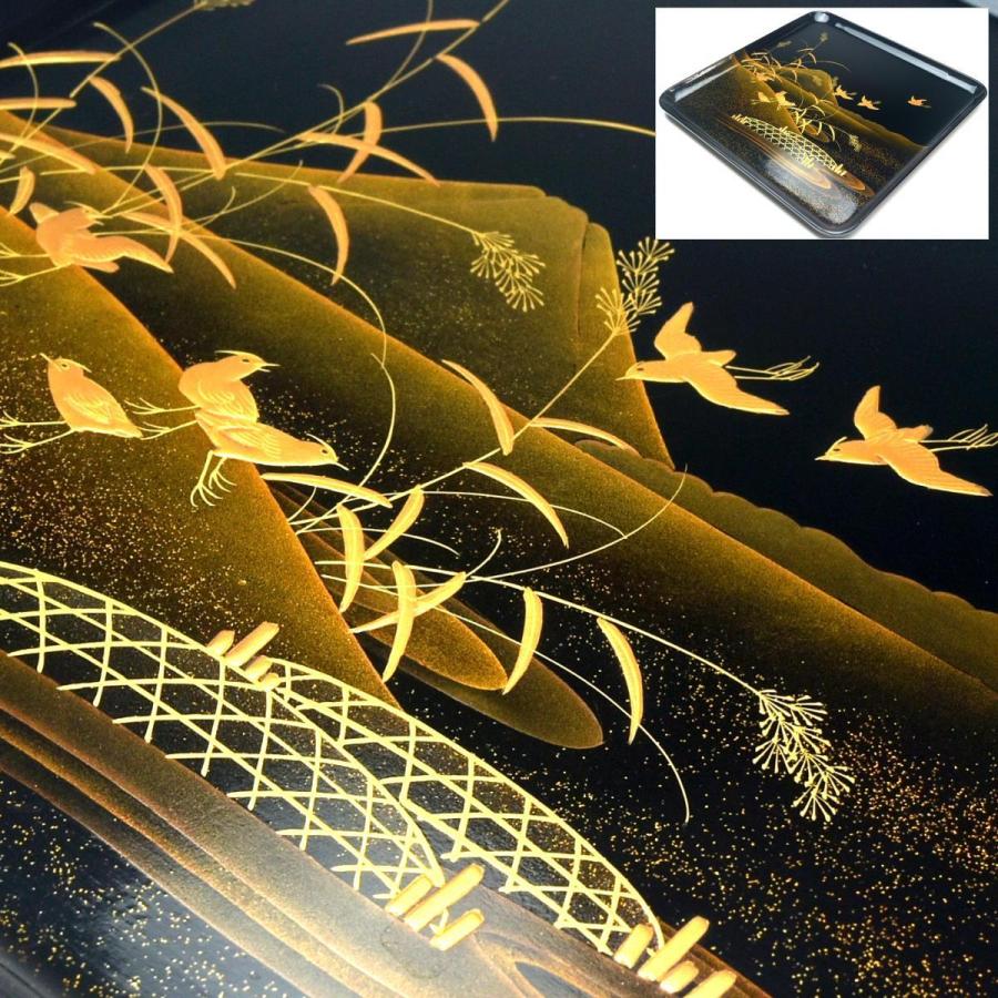 【趣楽】 時代 「富士に鳥図蒔絵煎茶盆」 幅19，5cm E2121 : 趣楽堂 ヤフーショッピング店 - 通販 - Yahoo!ショッピング