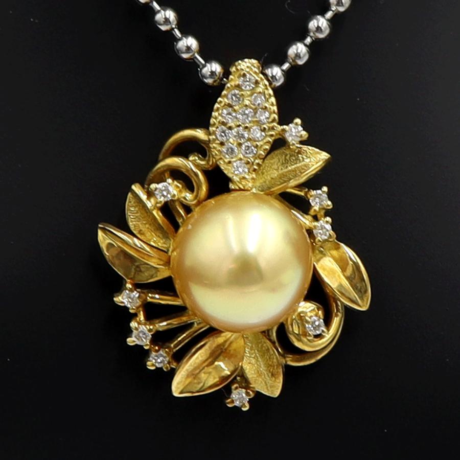 K18ゴールデンパールペンダントトップ P10mm D0.17ct サイズ縦26.0mm・横18.5mm・厚さ11.0mm 重量6.11g 真珠 パール ダイヤモンド レディース（中古 ...