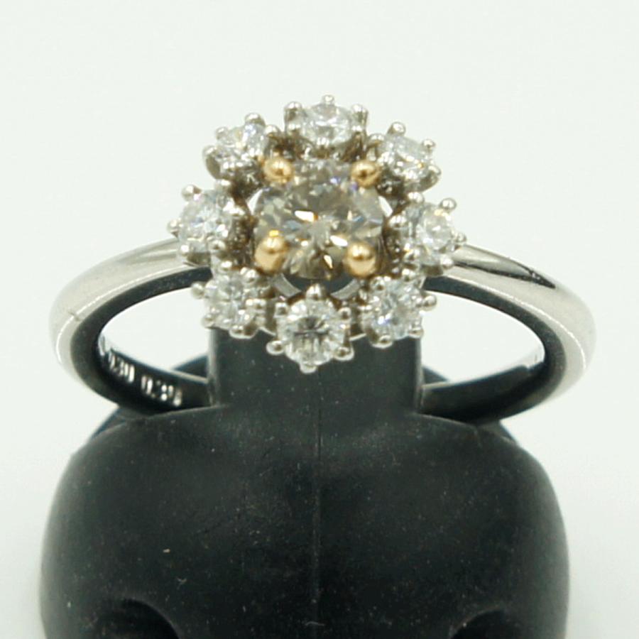 Pt900/K18ダイヤモンドリング「フラワー」 BD0.30ct D0.30ct リングサイズ11号 重量4.55g(石の重量含む) レディース ブラックダイヤ ダイヤモンド（中古 ...