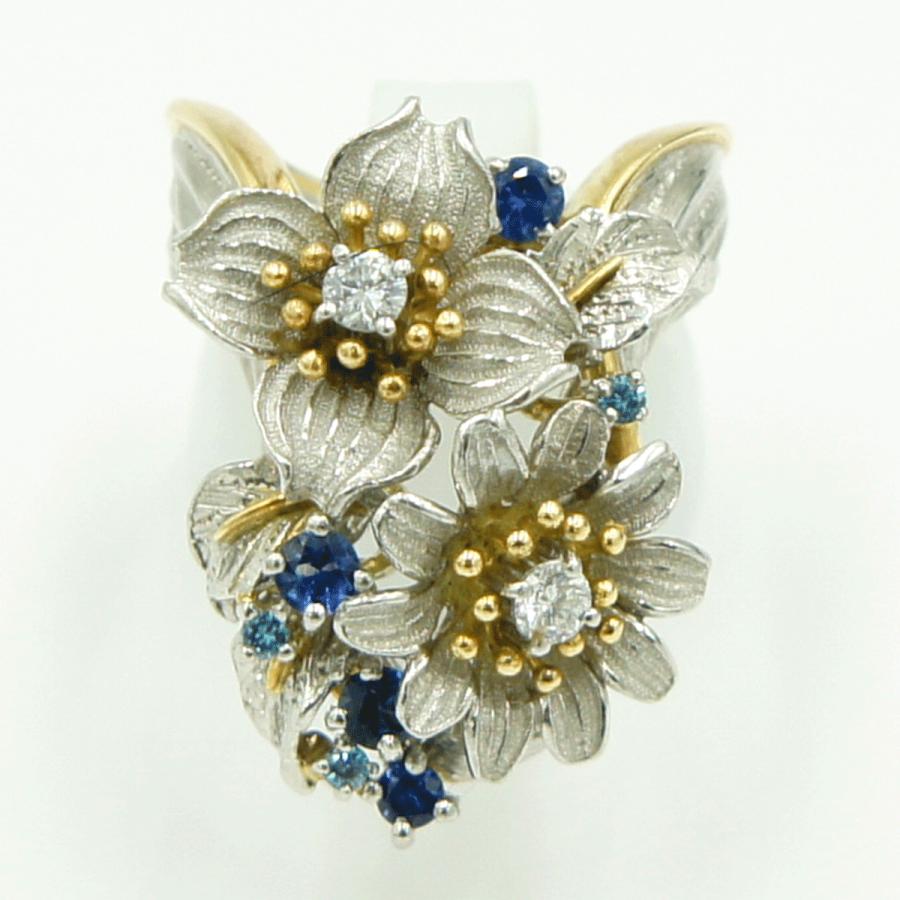 石川暢子(イシカワ ノブコ)Pt900/K18マルチ石リング 「フラワー」D0.27ct リングサイズ13号 重量22.15g(石の重量含む) レディース（中古） : c-385 : 秀和堂 ...