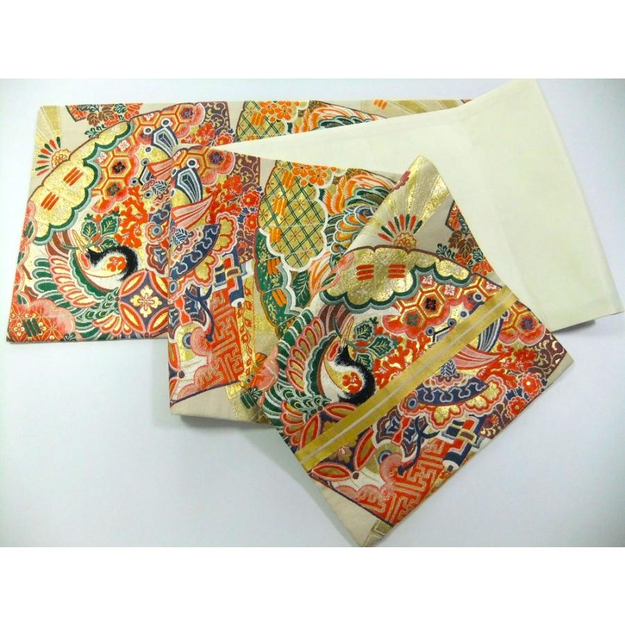 16)1726】186cm/大正昭和時代の帯からリメイク/扇面花鳥文/タペストリー・テーブルランナー : 峯風堂 - 通販 - Yahoo!ショッピング