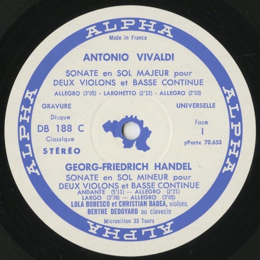 ＜中古クラシックLPレコード＞トリオ・ソナタ集/ヴィヴァルディ，ヘンデル，コレッリ/L.ボベスコ，C.バデア（vn）B.デドヤール（cemb）/ALPHA：DB 188 : Silent ...