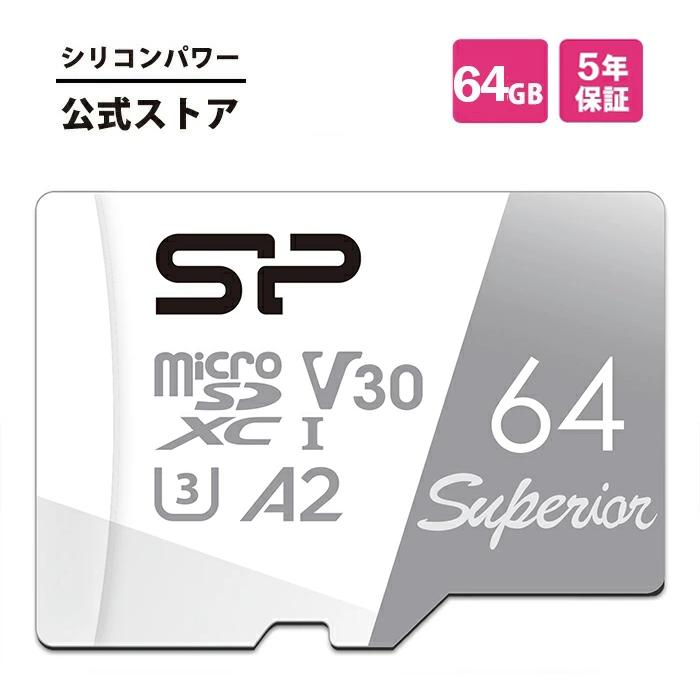 Silicon Power シリコンパワー microsd 64GB microSDカード 4K対応 class10 UHS-1 U3 V30 A2 Ultra HD マイクロSDカード ...