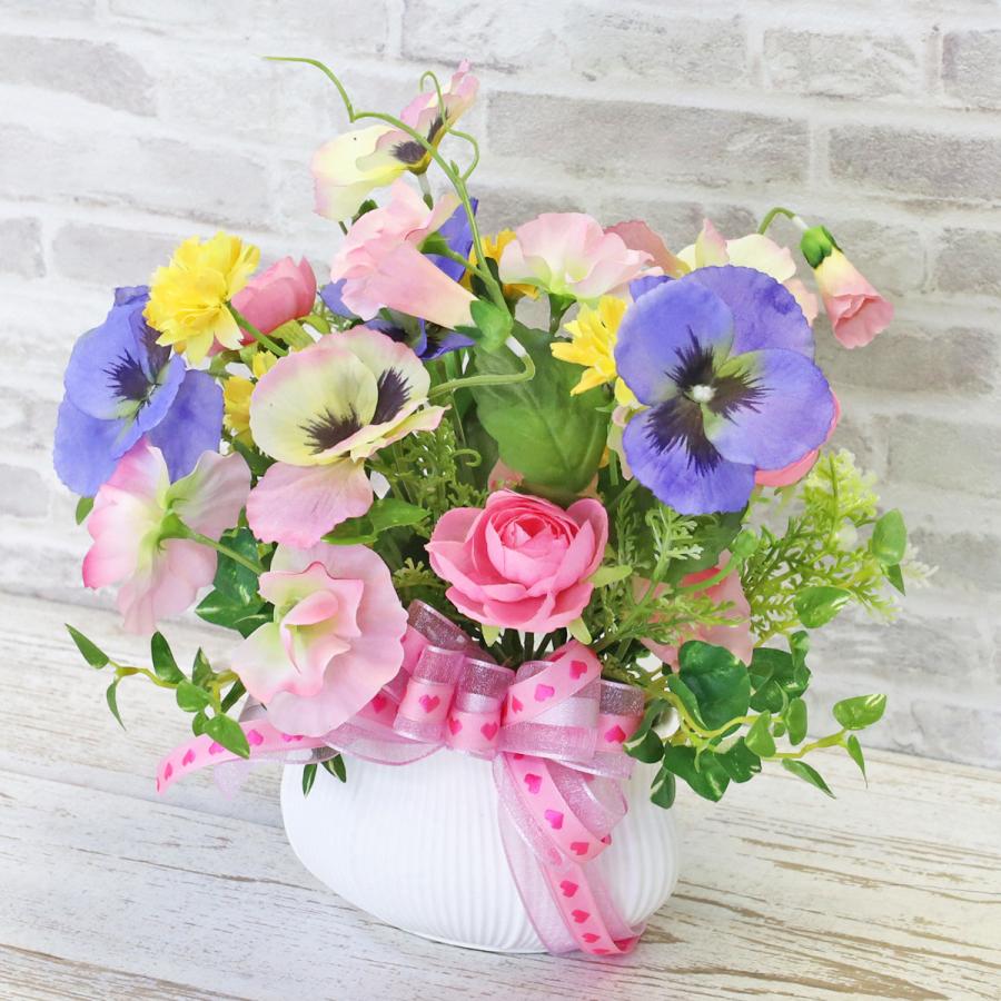 造花 パンジーとスイートピーの春色アレンジ シルクフラワー 梅春物 CT触媒 インテリア フラワーアレンジメント arg : 2401 ...