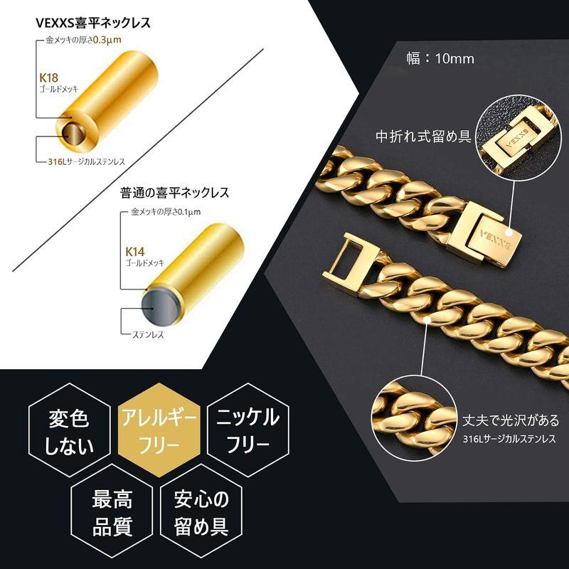 VEXXS 喜平 ネックレス メンズ 18金 K18 ゴールド 10/12mm マイアミキューバン キヘイ チェーン ステンレス 18K ア : Silver Knight Mart - 通販 ...