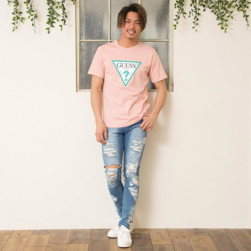 GUESS 半袖Tシャツ メンズ ゲス カラートライアングルロゴクルー GUESS 半袖Tシャツ メンズ ゲス カラートライアングルロゴクルー