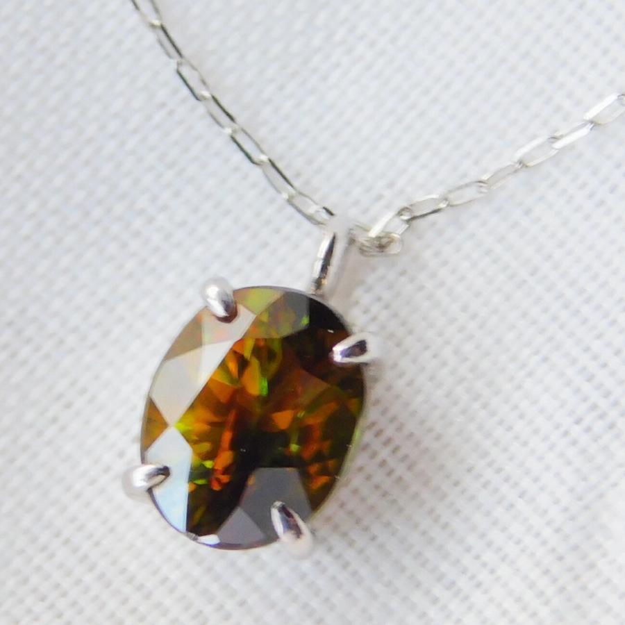 スフェーン ネックレス プラチナ レディース オーバルカット クロムスフェーン チェーンの長さ40cm（37cmで使用出来るパーツ付き ...