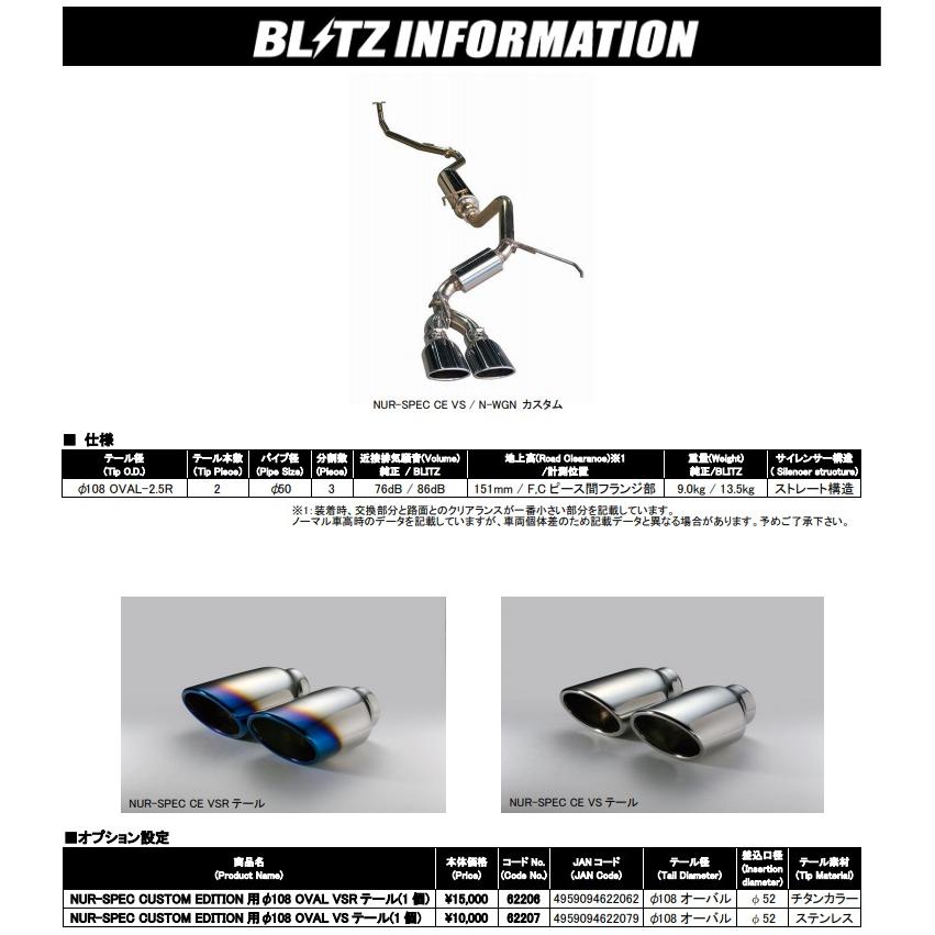 BLITZ ブリッツ N-WGN カスタム JH3 マフラー ステンレス 63565 NUR-SPEC CUSTOM EDITION ニュルスペック カスタムエディション : シンシアモール ...