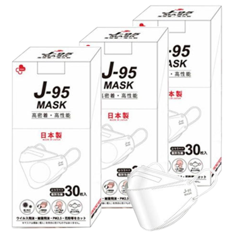 J-95 マスク 日本製 J-95MASK【JIS規格】正規品 90枚 (30枚入×3箱セット) カジュアル スーツにも似合う 4層 3D立体 ...