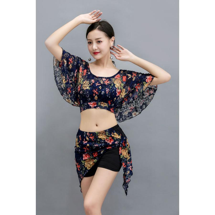 ベリーダンス 衣装 セット レッスン着 セットアップ 花柄レース おしゃれ ベリーダンス衣装 ストレッチ生地 フレアスリーブ トップス ド ミニスカート きれいめ : shiro-dsys ...