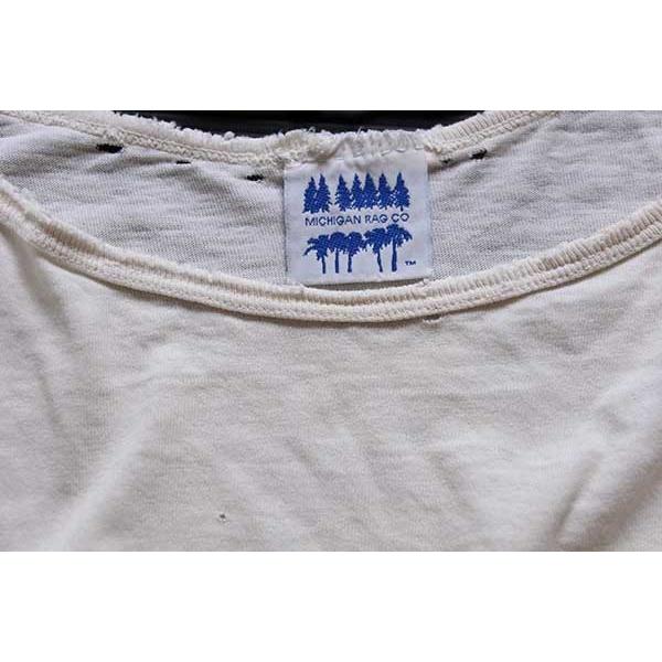 ★90s USA製 MICHIGAN RAGミシガンラグ カモメ柄 両面 染み込みプリント コットンTシャツ ボロ 生成り★ビンテージ ...