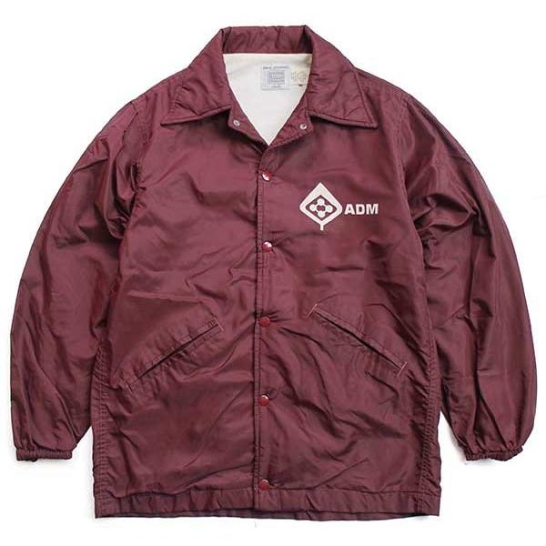 80s ADM ナイロン コーチジャケット バーガンディ S★オールド ビンテージ アーチャー ダニエルズ ミッドランド 企業 穀物 ...