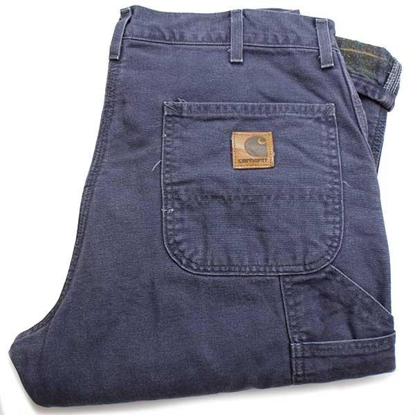 Carhartt ★90s USA製 carharttカーハート チェック ネルライナー ダック地 ペインターパンツ ナス紺 w36 L30★オールド ロガー カーペンター : Used ...