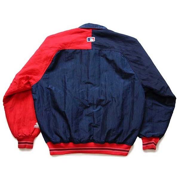 STARTER 90s USA製 STARTERスターター MLB CLEVELAND Indians ツートン アシンメトリー 中綿入り ナイロンスタジャン 紺×赤 S★ジャケット ...