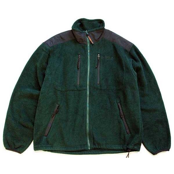 L.L.Bean 90s USA製 ALL CONDITIONS 刺繍 ライナー フリースジャケット 深緑×黒 L-R★オールド ビンテージ ...