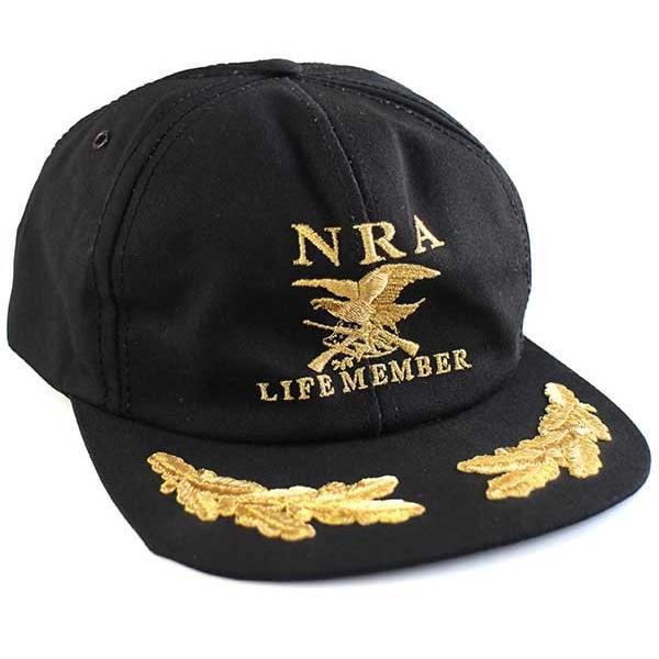 80s USA製 NRA LIFE MEMBER 刺繍 金モール 装飾 キャップ 黒★オールド ビンテージ 全米ライフル協会 ロビイスト ロゴ ...