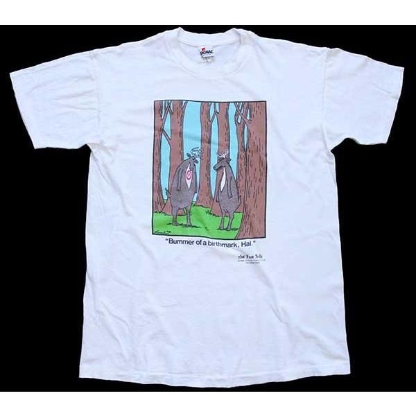 80s USA製 THE FAR SIDE ''Bummer of a birthmark,Hal.'' 鹿 イラスト コットンTシャツ 白 ...