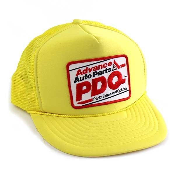 90s Advance Auto Parts PDQ パッチ付き メッシュキャップ イエロー★オールド ビンテージ ワッペン パーツ ネオン ...