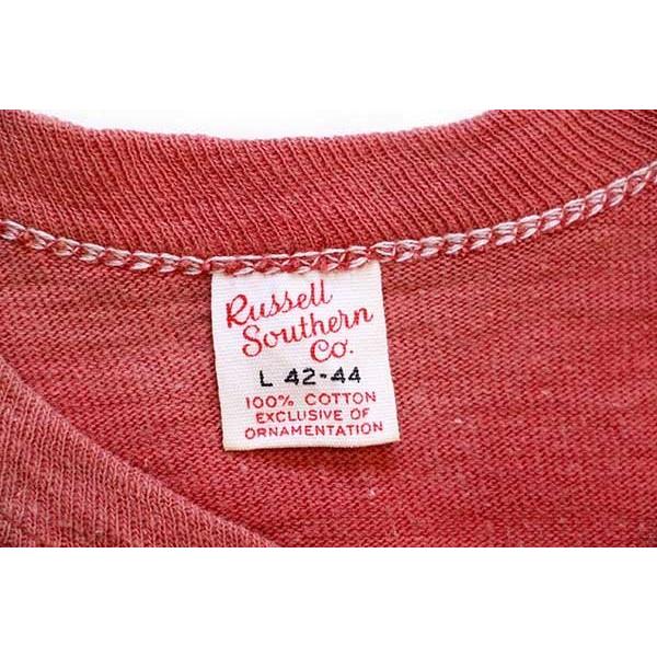 60s USA製 Russell Southernラッセルサウザン NATS ひび割れプリント コットンTシャツ 赤 フェード L★ビンテージ ...