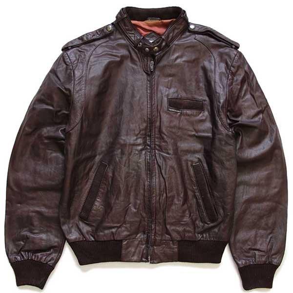 80s MEMBERS ONLYメンバーズオンリー スタンドカラー シングルライダース レザージャケット 焦げ赤茶 42★オールド ビンテージ ...