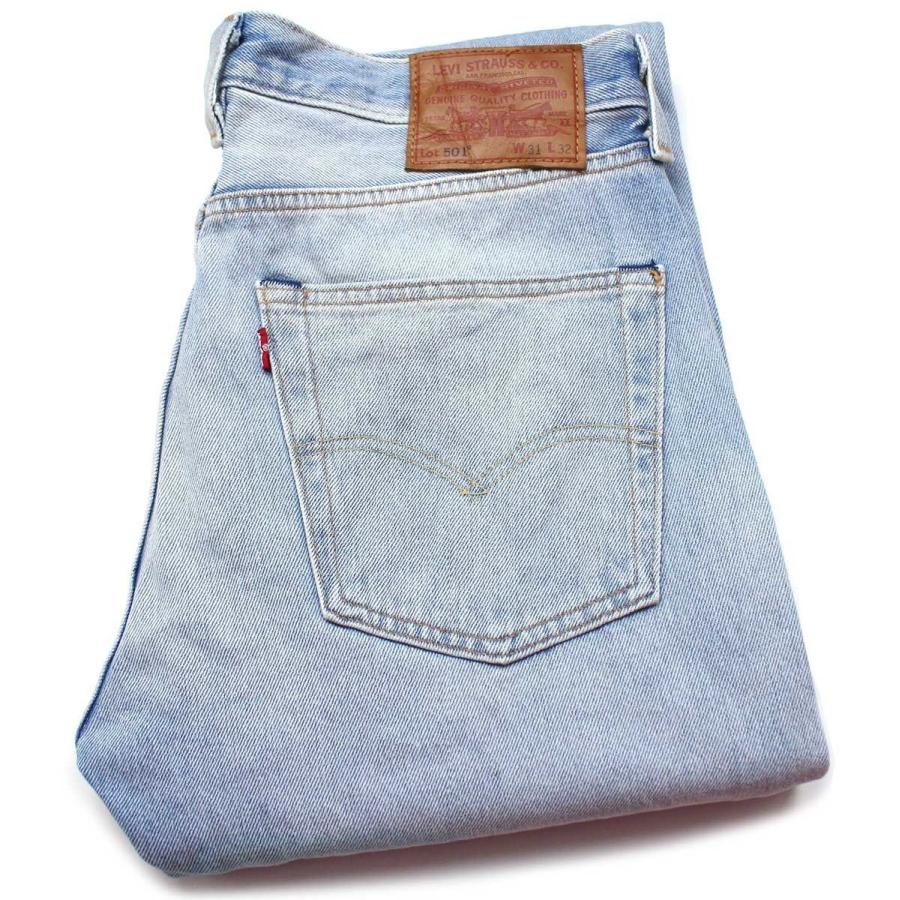 Levi's LEVI'Sリーバイス PREMIUM 501 BIGE デニムパンツ w31 L32★SDP2686 ジーンズ ストレート アイスブルー ユーズドウォッシュ レザーパッチ ...