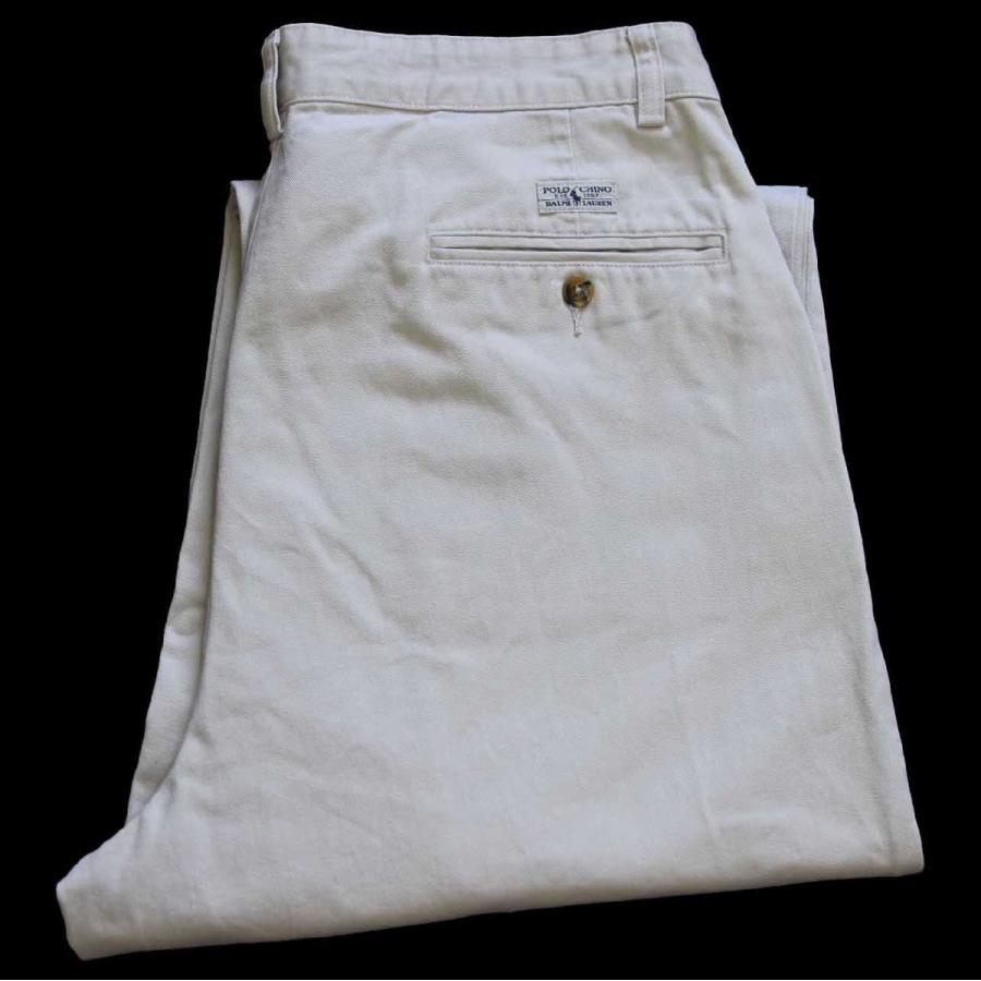 POLO RALPH LAUREN 90s ポロ ラルフローレン ANDREW PANT ツータック コットン チノパン アイボリー w33 ...