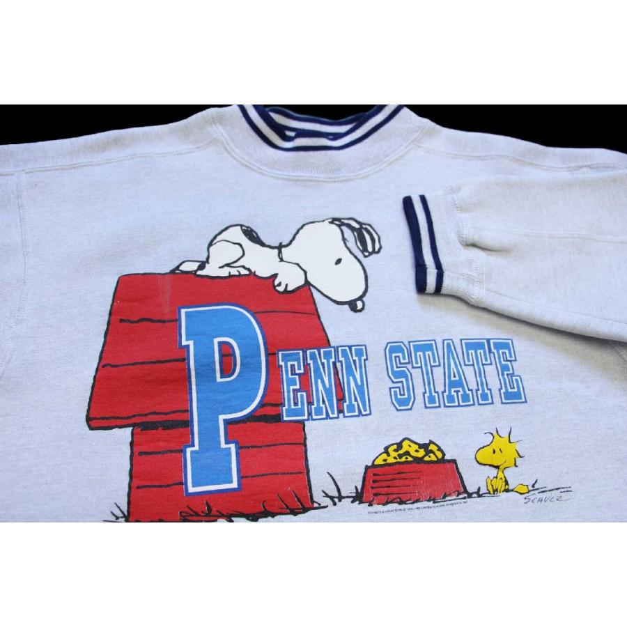 90s スヌーピー ウッドストック PENN STATE モックネック リブライン スウェット 杢ライトグレー L★オールド SNOOPY ...