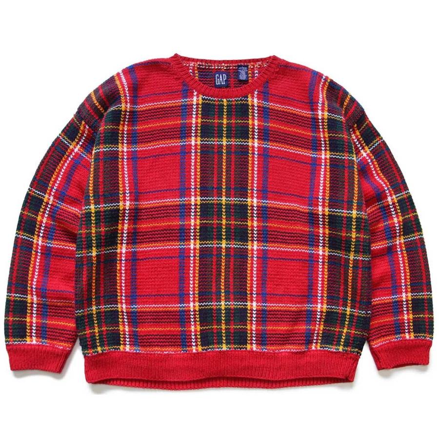 GAP 90s GAPギャップ タータンチェック コットンニット セーター L★オールド ビンテージ クルーネック オーバーサイズ ビッグサイズ : Used Clothing ...