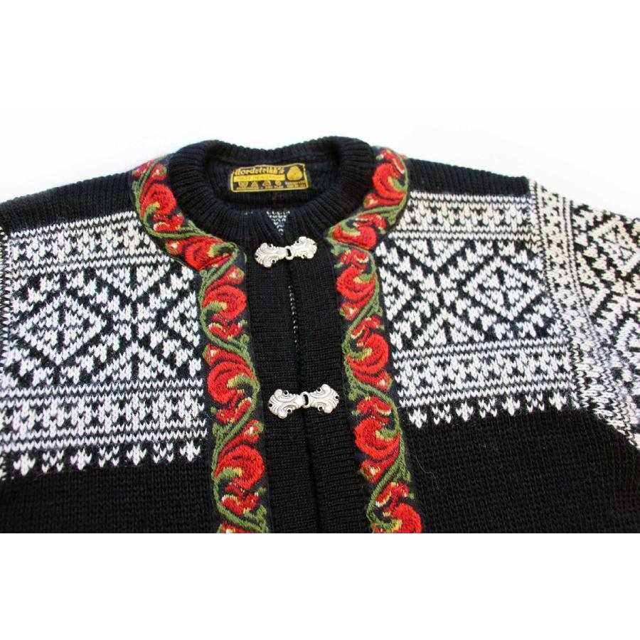 80s ノルウェー製 nordstrikk ノルディック柄 チロリアンテープ ウールニット カーディガン 黒 44★ビンテージ ユーロ フェアアイル : Used Clothing ...