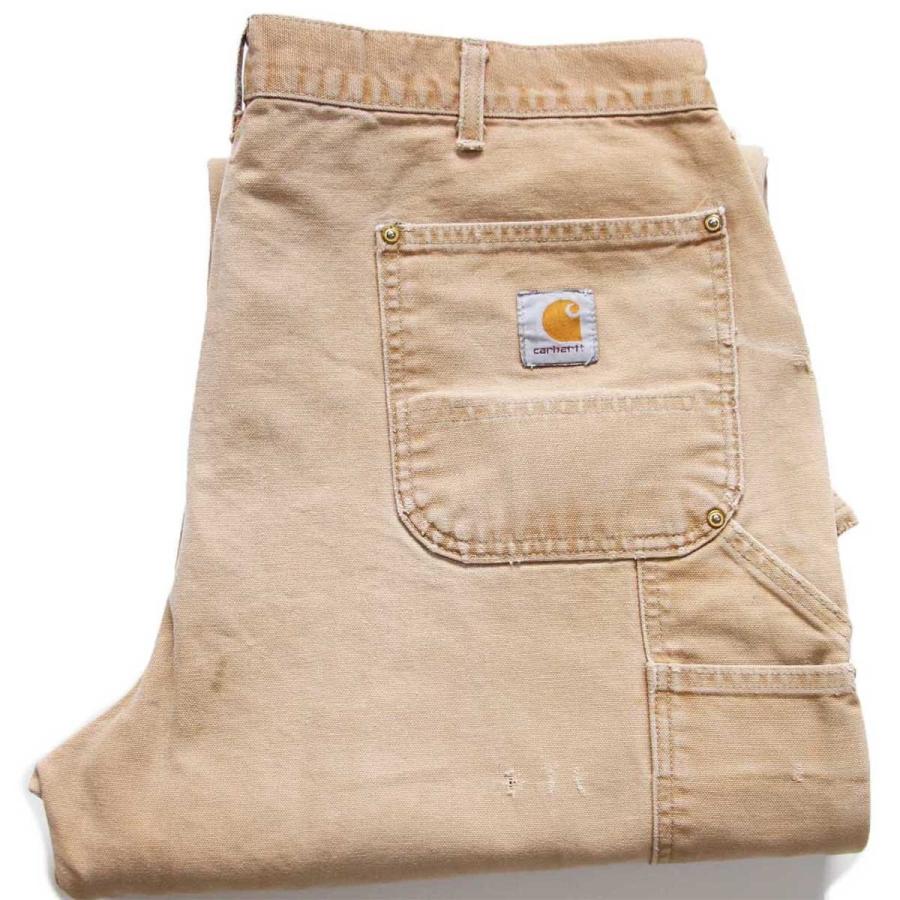 Carhartt 00s USA製 carharttカーハート ダブルニー ダック地 ペインターパンツ ボロ 茶 w40 L34★オールド ダメージ ブリーチ ビッグサイズ : Used ...