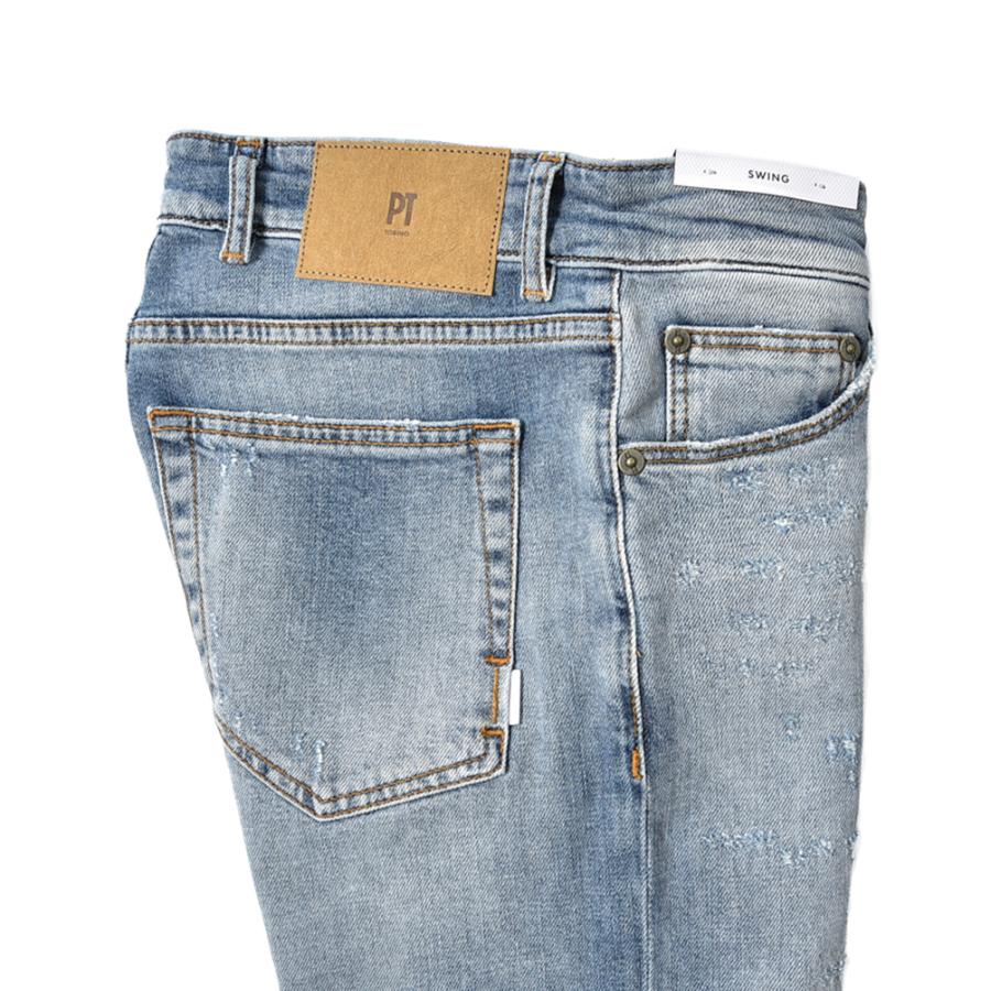 PT TORINO DENIM SWING (SUPERSLIM FIT) デニムジーンズ ストレッチ クラッシュ ダメージ加工 ウォッシュドブルー / PT05 メンズ ピーティートリノ ...