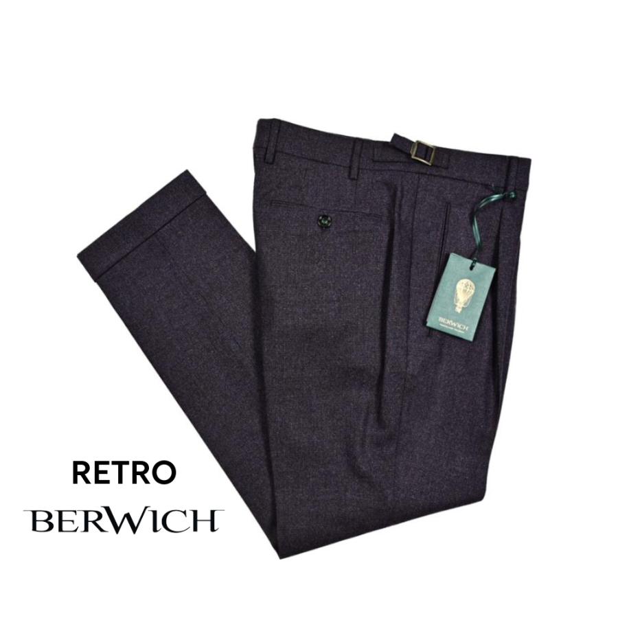 BERWICH ベルウィッチ / RETRO スラックス ワンタック パンツ ストレッチ ヴァージンウール 織柄 パープル メンズ : ペッピーノ - 通販 - Yahoo!ショッピング