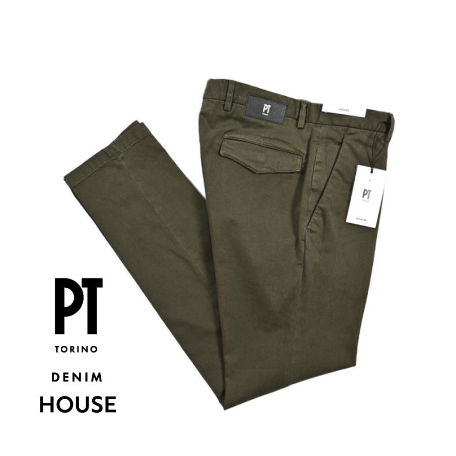 ピーティートリノ デニム PT TORINO DENIM HOUSE SUPERSLIM FIT コットンスラックス ストレッチ チノ ノータック カーキグリーン PT05 : 415067 ...