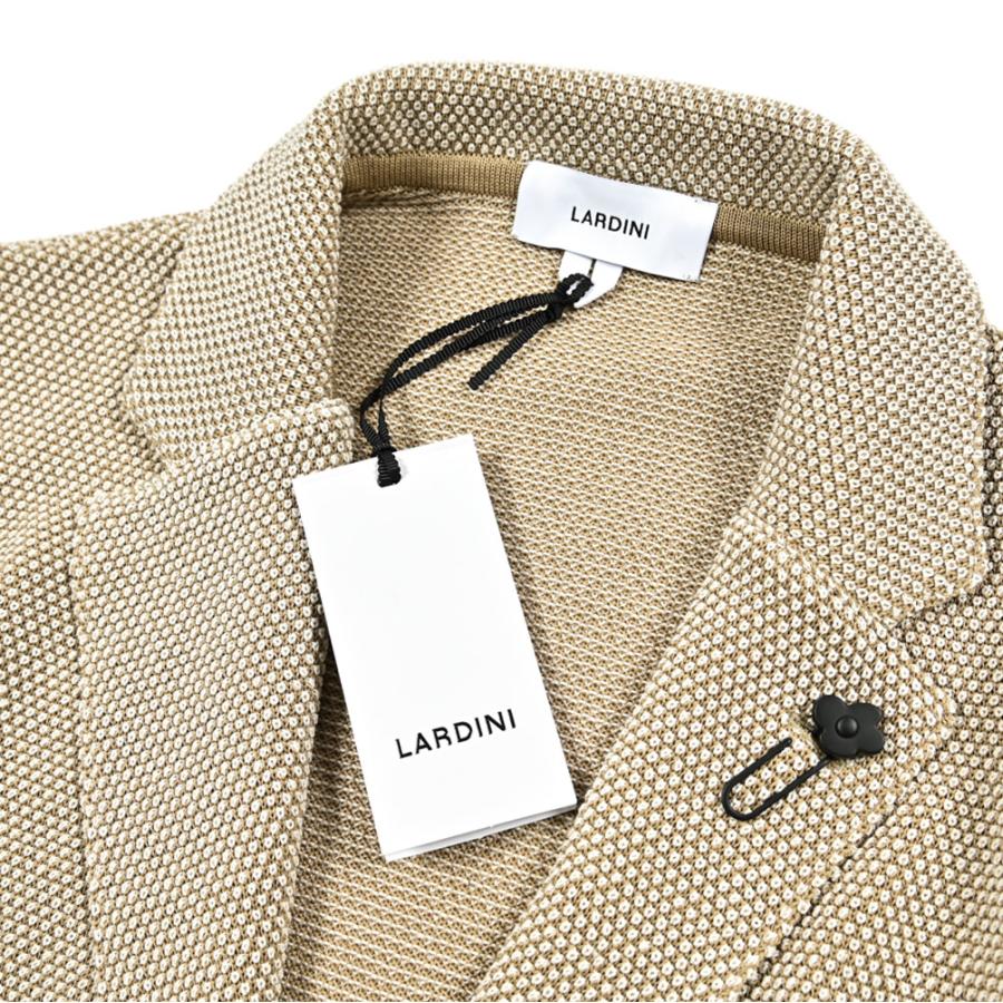 LARDINI 【2025年 春夏新作】 ラルディーニ ニットジャケット 2Bシングル 春夏秋 コットン100% 鹿の子 ベージュ MADE IN ITALY ブートニエール ...