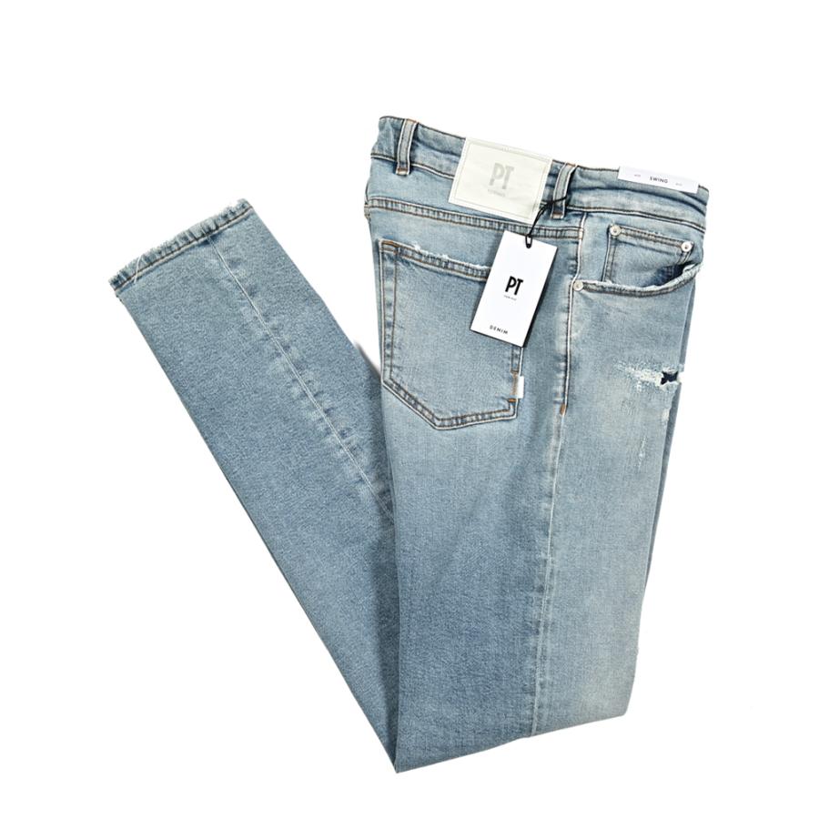 PT TORINO DENIM SWING (SUPERSLIM FIT) デニム ダメージジーンズ ストレッチパンツ ライトブルー / PT05 メンズ ピーティートリノデニム ...