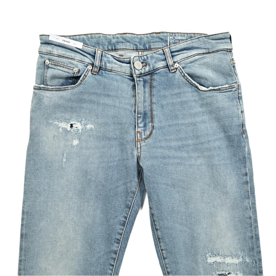 PT TORINO DENIM SWING (SUPERSLIM FIT) デニム ダメージジーンズ ストレッチパンツ ライトブルー / PT05 メンズ ピーティートリノデニム ...