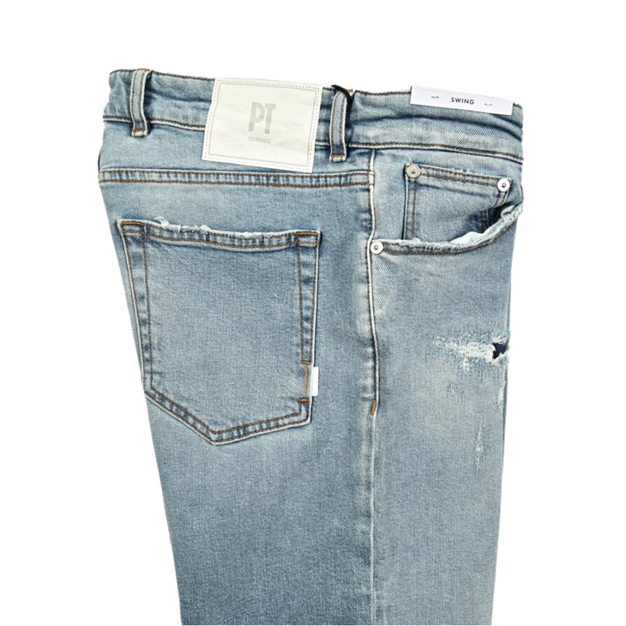 PT TORINO DENIM SWING (SUPERSLIM FIT) デニム ダメージジーンズ ストレッチパンツ ライトブルー / PT05 メンズ ピーティートリノデニム ...