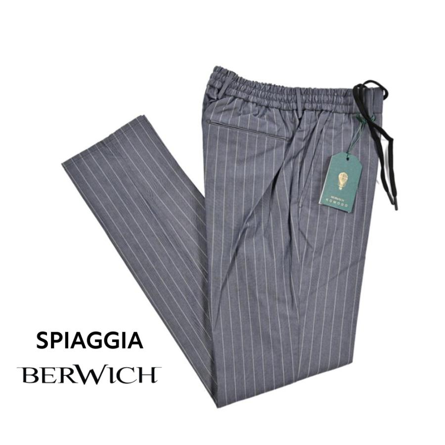 BERWICH ベルウィッチ / SPIAGGIA イージースラックス ノータック ストレッチ コットン リヨセル ストライプ ブルーグレー セール対象 : ペッピーノ - 通販 ...