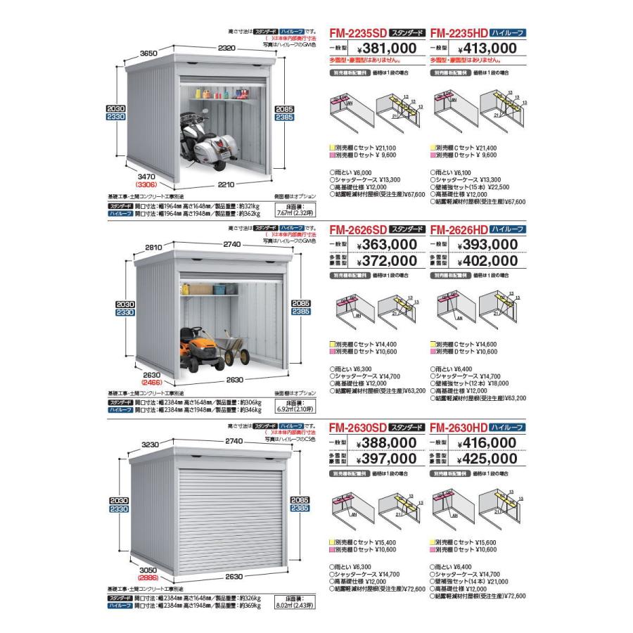 イナバ物置 稲葉製作所 車庫 ガレージ バイク保管庫 FM-2235HD ハイルーフ 一般型 土間タイプ 間口2210×奥行3470×高さ2385mm バイク 倉庫 ガレー :ib34 ...