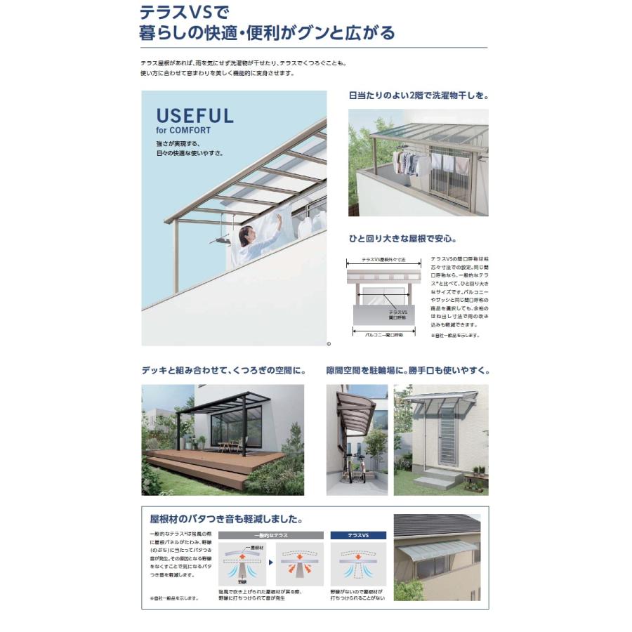 テラス屋根 LIXIL テラスVS テラスタイプ R型 標準柱(2400mm) 900タイプ 桁：標準仕様 ポリカ：熱線吸収タイプ 関東間 間口2.0間×出幅9尺 幅3640mm×奥行268 ...