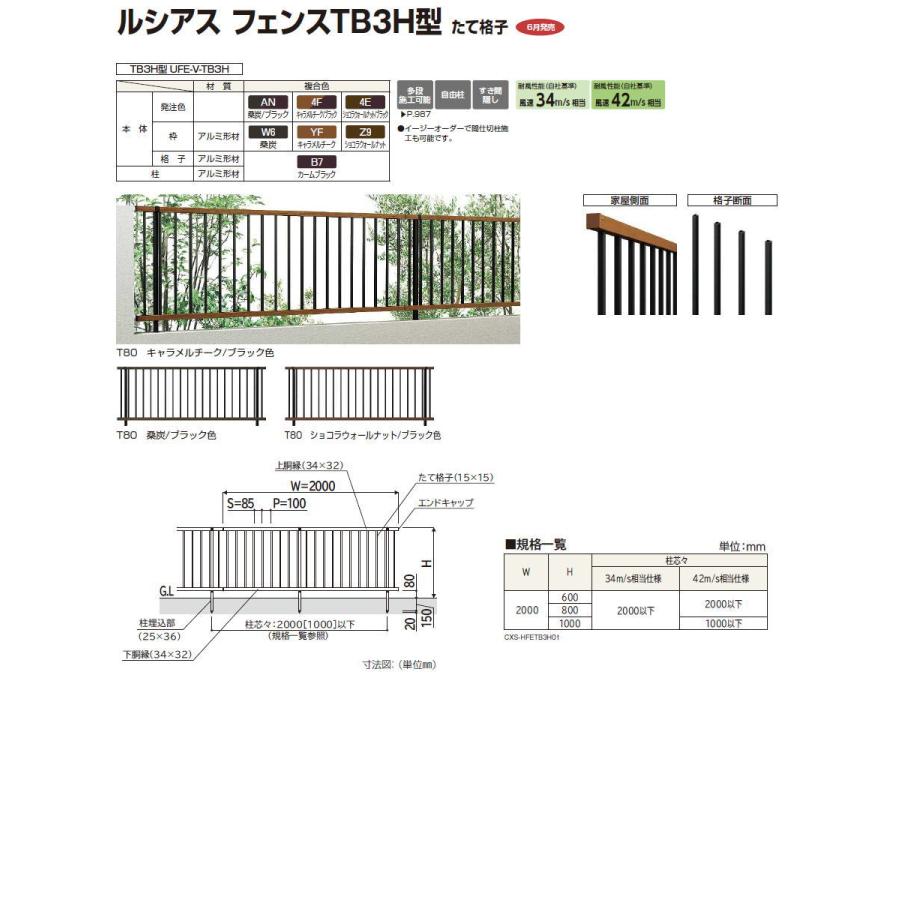 【無料★特典対象】 フェンス YKK YKKap ルシアスフェンスTB3H型 フェンス本体 複合カラー H600 W2000×H600mm たて格子 旧H12型 境界 屋外 アルミ 形 ...