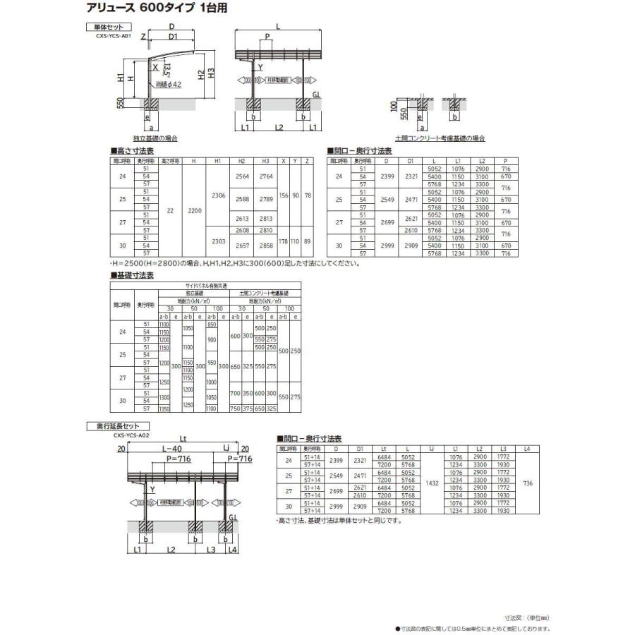 カーポート 1台用 YKK YKKap アリュース 600タイプ 単体セット 51-24 H25 屋根ふき材：熱線遮断ポリカーボネート板 YCS-A（単体セット） 駐車 車庫 : yk11 ...