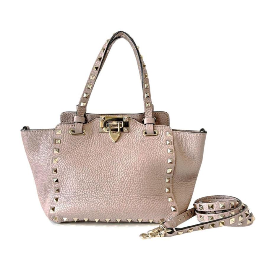 VALENTINO GARAVANI CARAVANI ヴァレンティノ ガラヴァーニ 2WAYハンドバッグ ロックスタッズ レザー ピンク ...