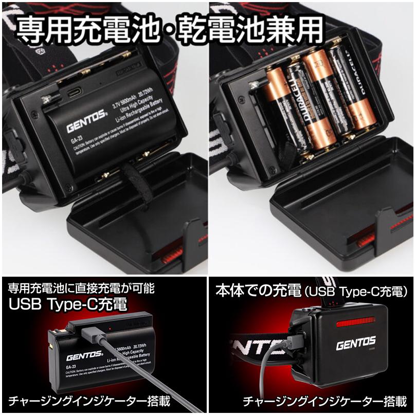 Gシリーズ GH-300RG GENTOS ジェントス LEDヘッドライト 1500ルーメン 耐塵・耐水(IP66準拠) 2m落下耐久 USB Type-C充電 60°可動式ヘッド : スカイ ...