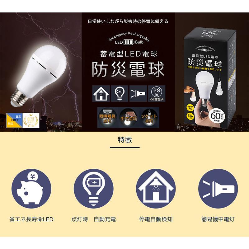 KS01-WH かりはな製作所 蓄電型LED電球 防災電球 昼白色 6000K 60W形相当 E26 自動充電 停電自動検知 簡易懐中電灯 災害対策 防災用品 照明 : karihana ...