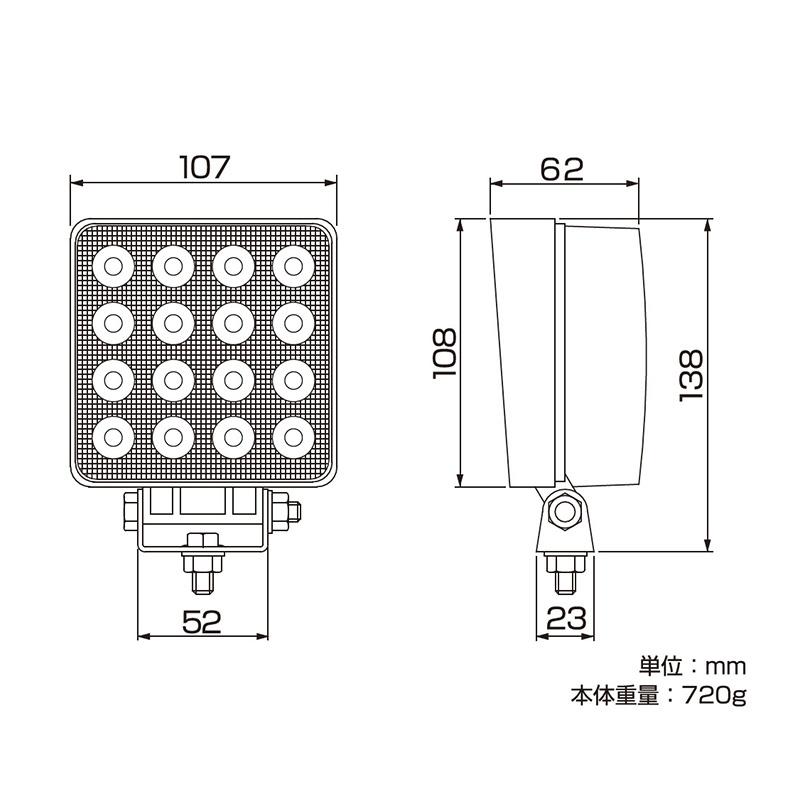 Kashimura（カシムラ） ML-8 車両用 LEDワークライト 16灯48W 作業灯 白色LED 3360ルーメン/6000K DC12/24V 防塵・防水仕様(IP67) : スカイ ...