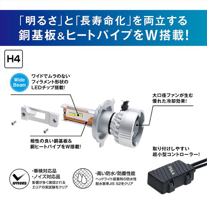 PIAA LEH220 ピア H4 ヘッド＆フォグ用LEDバルブ 超高輝度 純白光 6000K 12V/24V 車検対応 左右セット : スカイドラゴンオートパーツストア - 通販 ...
