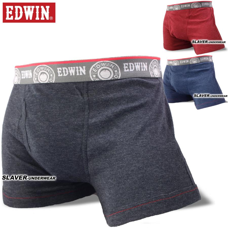 EDWIN ボクサーパンツ エドウィン メンズ ド定番 快適立体設計 前開き ボタンなし 綿70% チャコール&レッド&ネイビー 2024秋冬 8348-3506 : スレバー・アンダーウェア ...